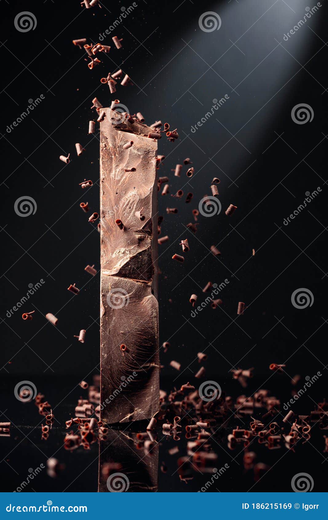 Piece of Dark Chocolate and Falling Chocolate Crumbs Stock Image ...