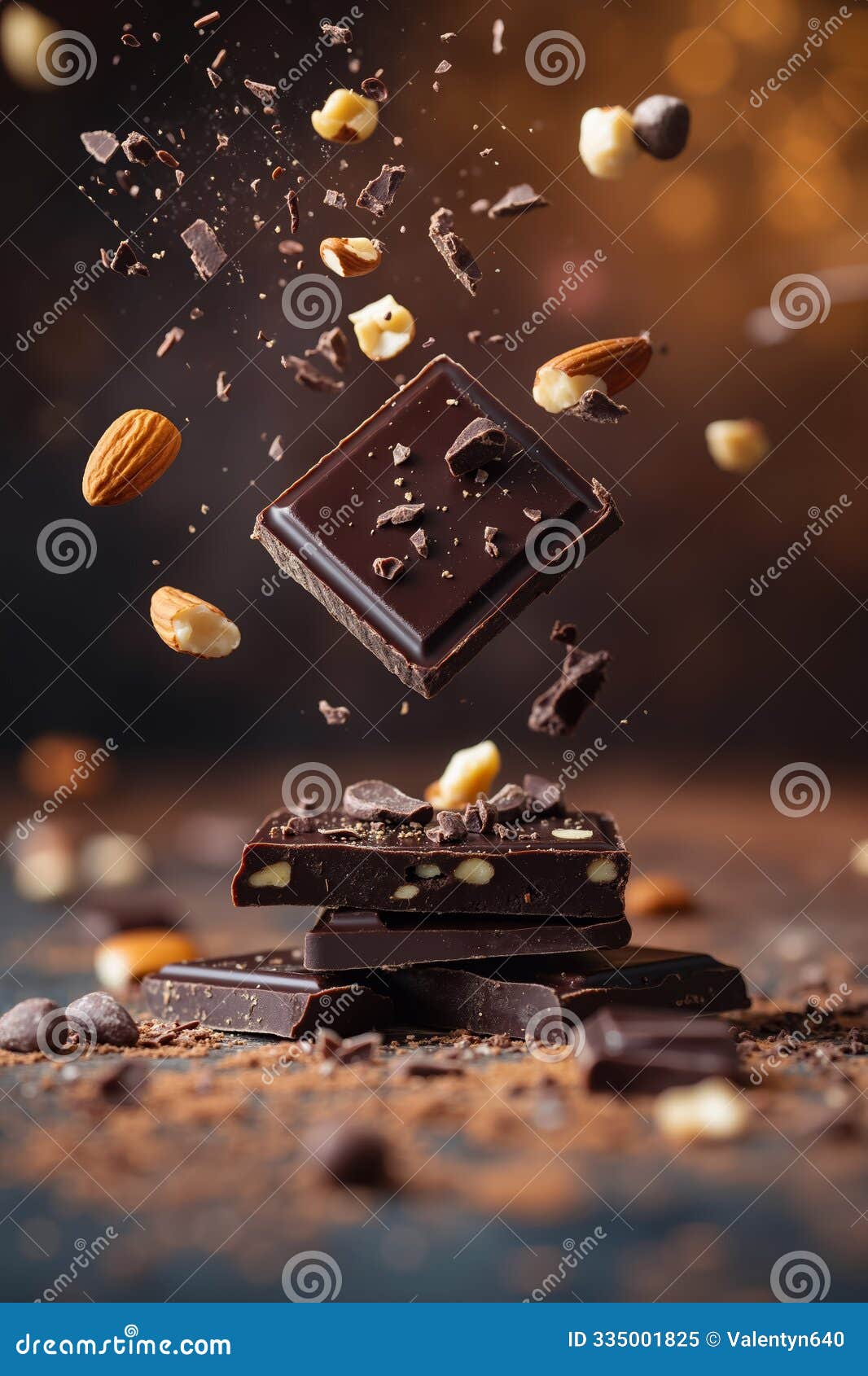 A Piece of Dark Chocolate with Nuts Falling Out of it Stock Image ...