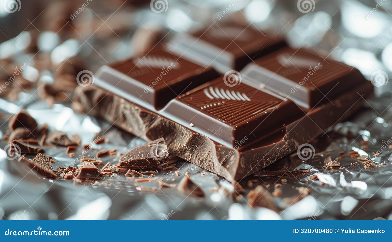 A Piece of Dark Chocolate on Silver Foil Wrapping Stock Photo - Image ...