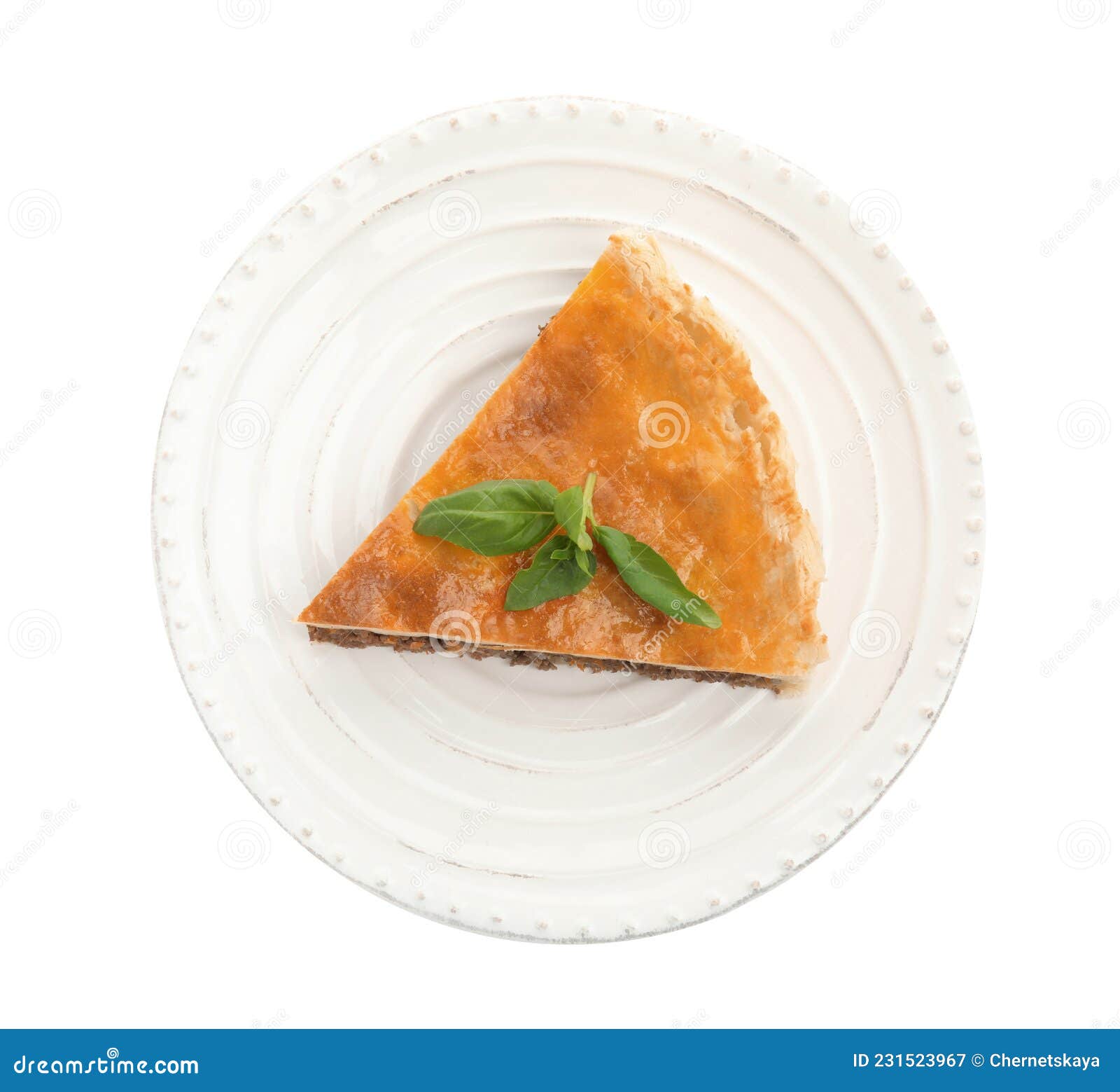 Piece of Delicious Pie with Minced Meat Isolated on White, Top View ...