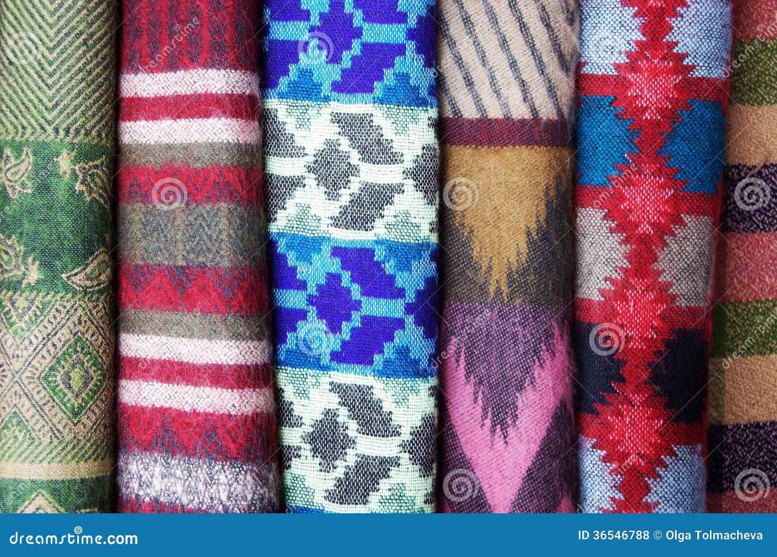 A Piece of Fabric with Various Colorful Patterns and Color Stock Photo ...