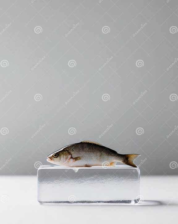 A Piece of Fish is Sitting on a Block of Ice Stock Image - Image of ...