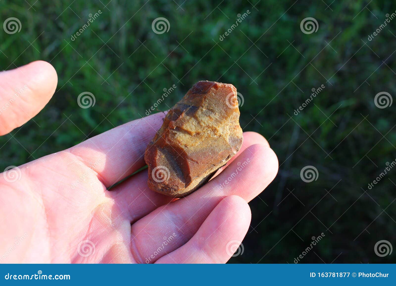 Piece Of Big Flint Broken Apart And Forming Sharp Edges For Stone Age ...