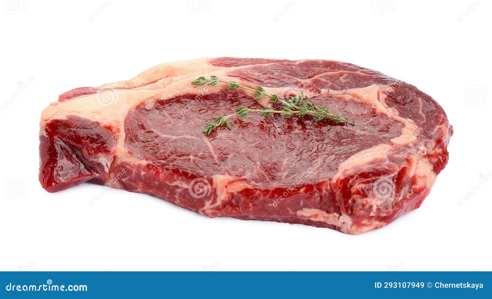Piece of Fresh Beef Meat and Thyme Isolated on White Stock Image ...