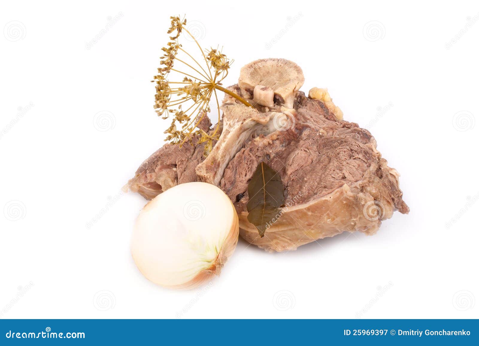 Piece of Fresh Boiled Meat with a Bone Stock Image - Image of green ...