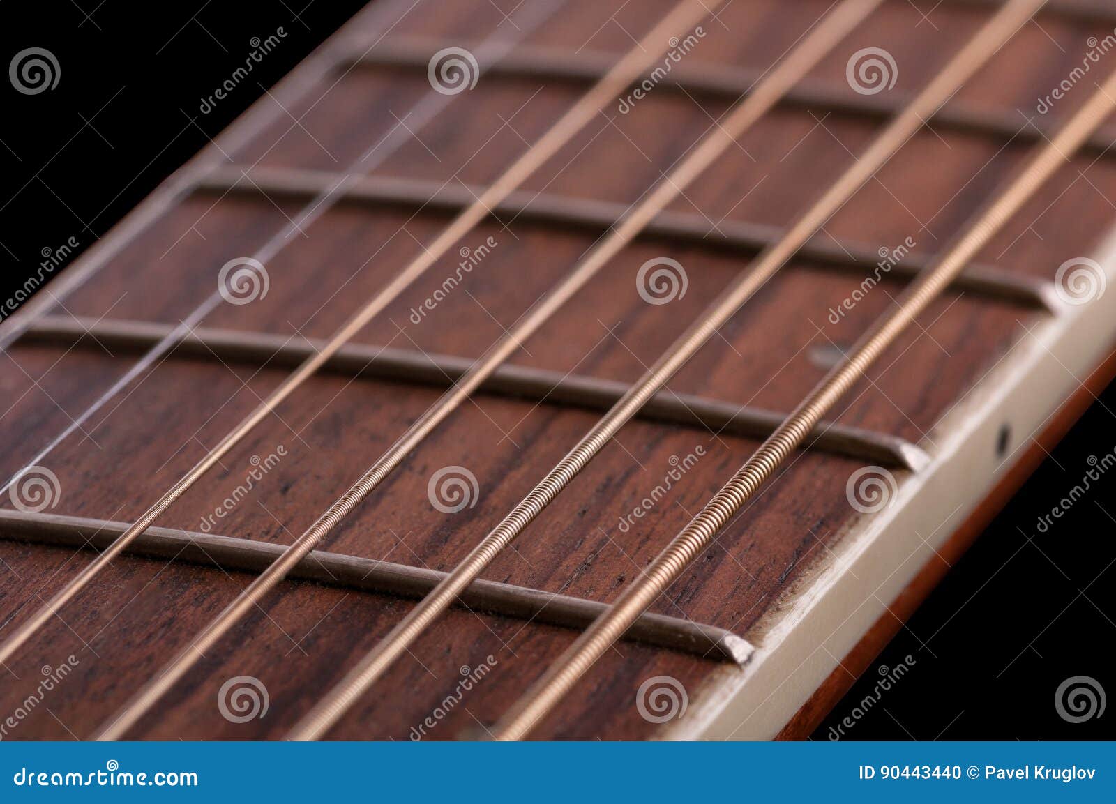 A Piece of Fretboard with Frets and Strings from an Acoustic Guitar ...