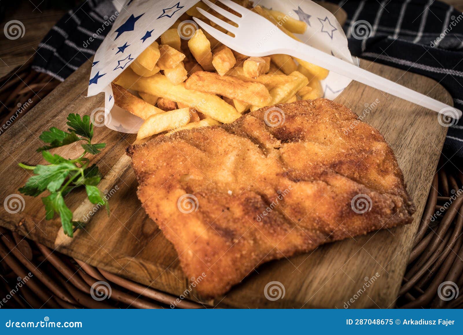 A Piece of Fried Cod with Fries Stock Image - Image of seafood, wooden ...