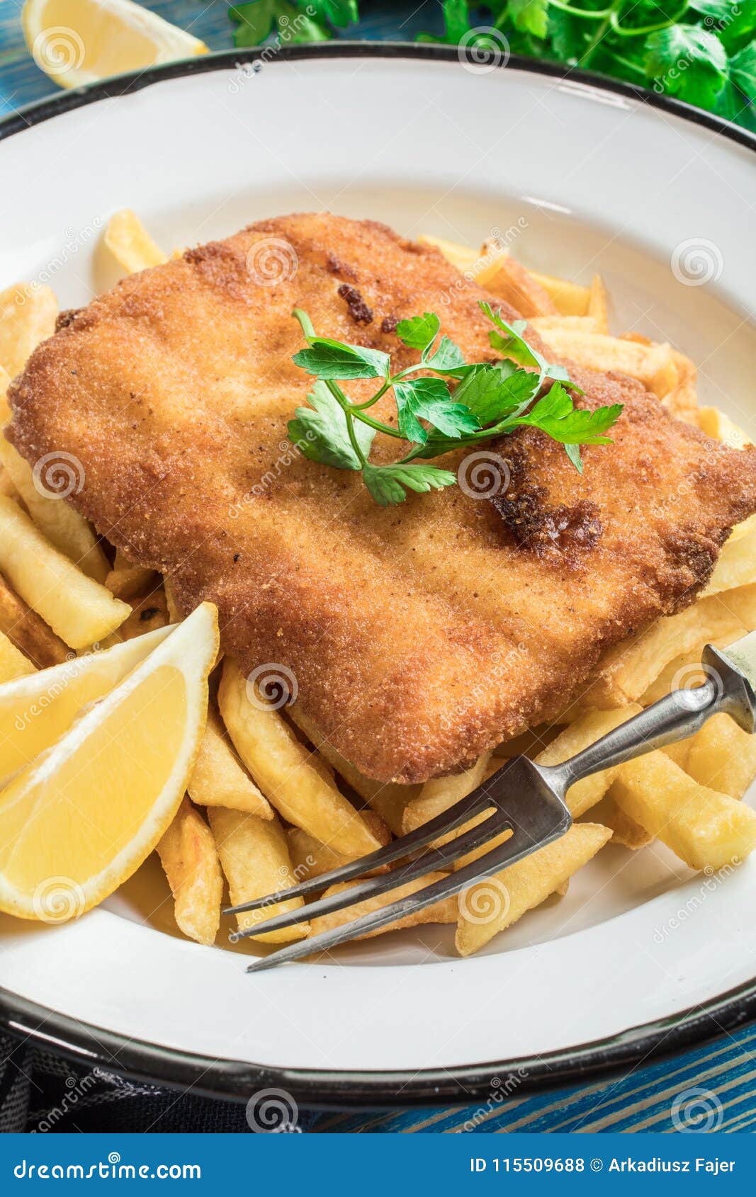 A Piece of Fried Cod with Fries. Stock Photo - Image of food, fried ...