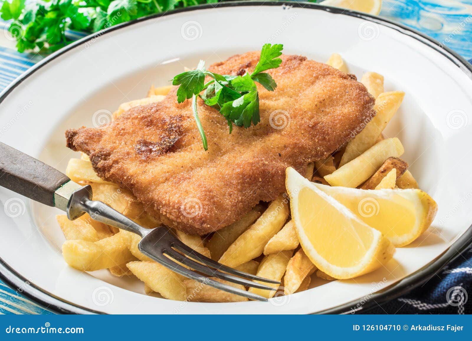 A Piece of Fried Cod with Fries. Stock Photo - Image of food, fillet ...