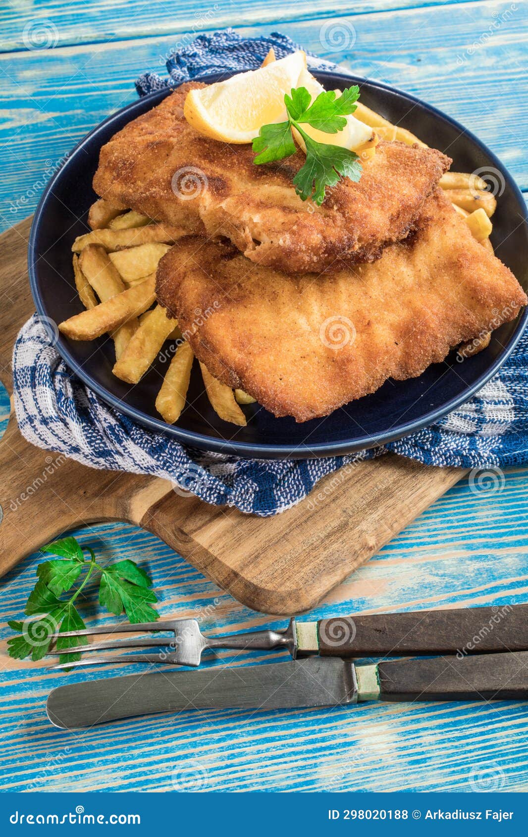A Piece of Fried Cod with Fries Stock Photo - Image of chips, crispy ...