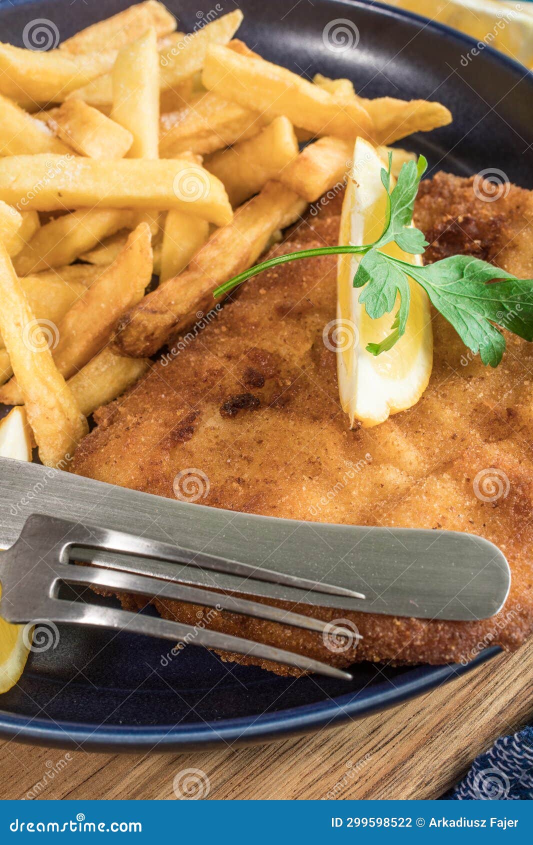 A Piece of Fried Cod with Fries Stock Photo - Image of wood, fish ...