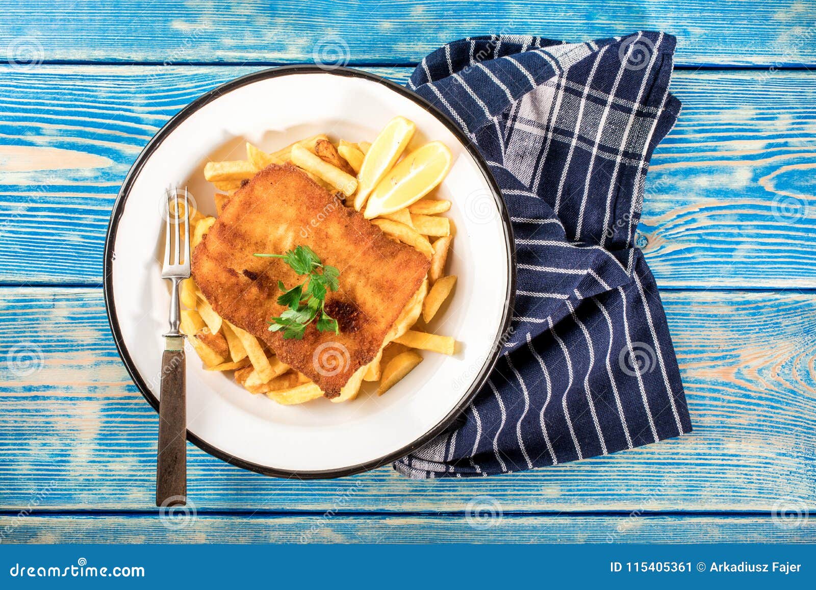 A Piece of Fried Cod with Fries on a Plate. Stock Image - Image of ...