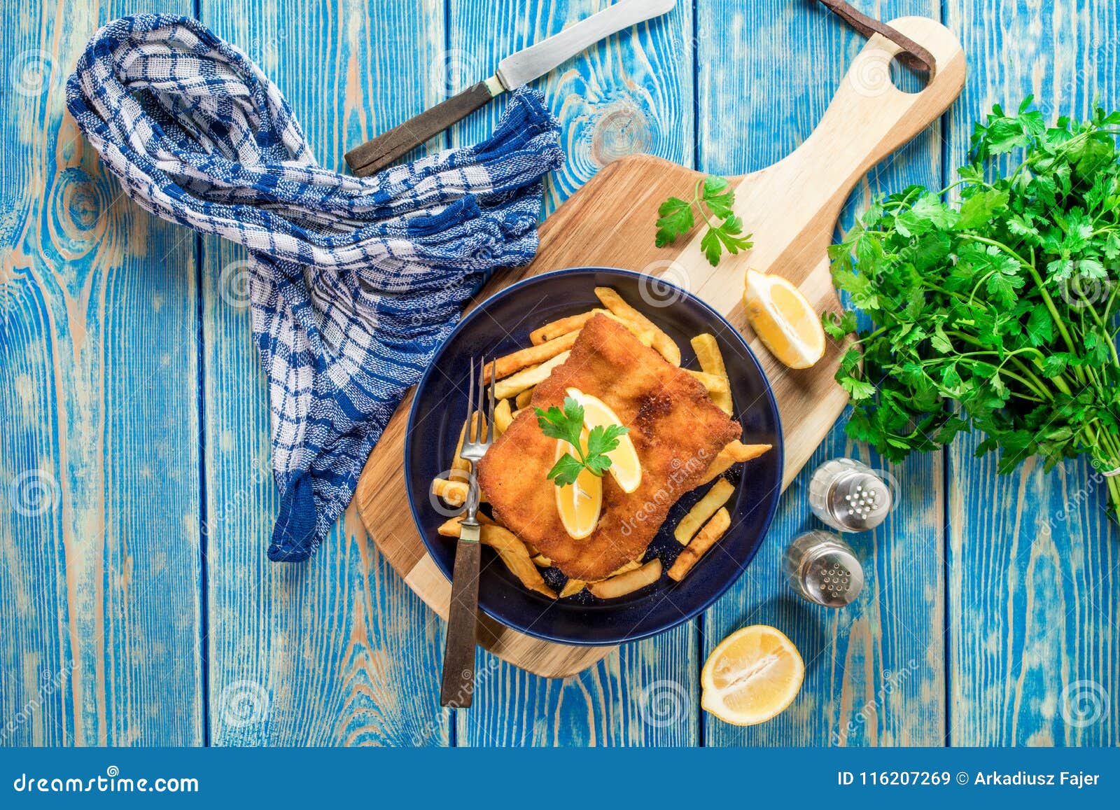 A Piece of Fried Cod with Fries. Stock Image - Image of dinner, seafood ...