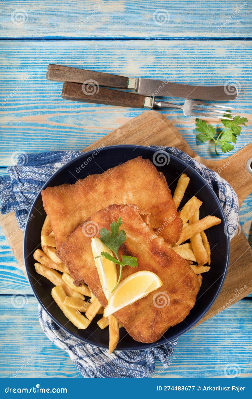 A Piece of Fried Cod with Fries on a Plate Stock Image - Image of chips ...