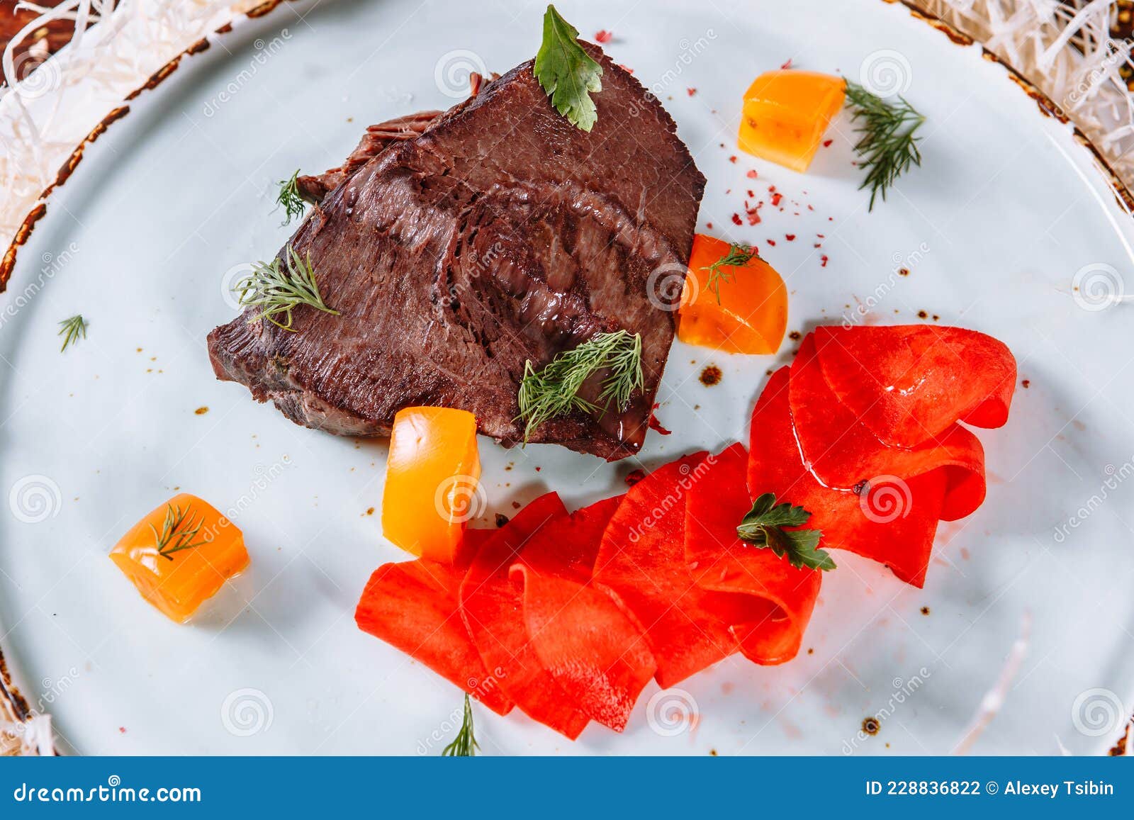 A Piece of Fried Meat with Finely Chopped Vegetables Stock Photo ...