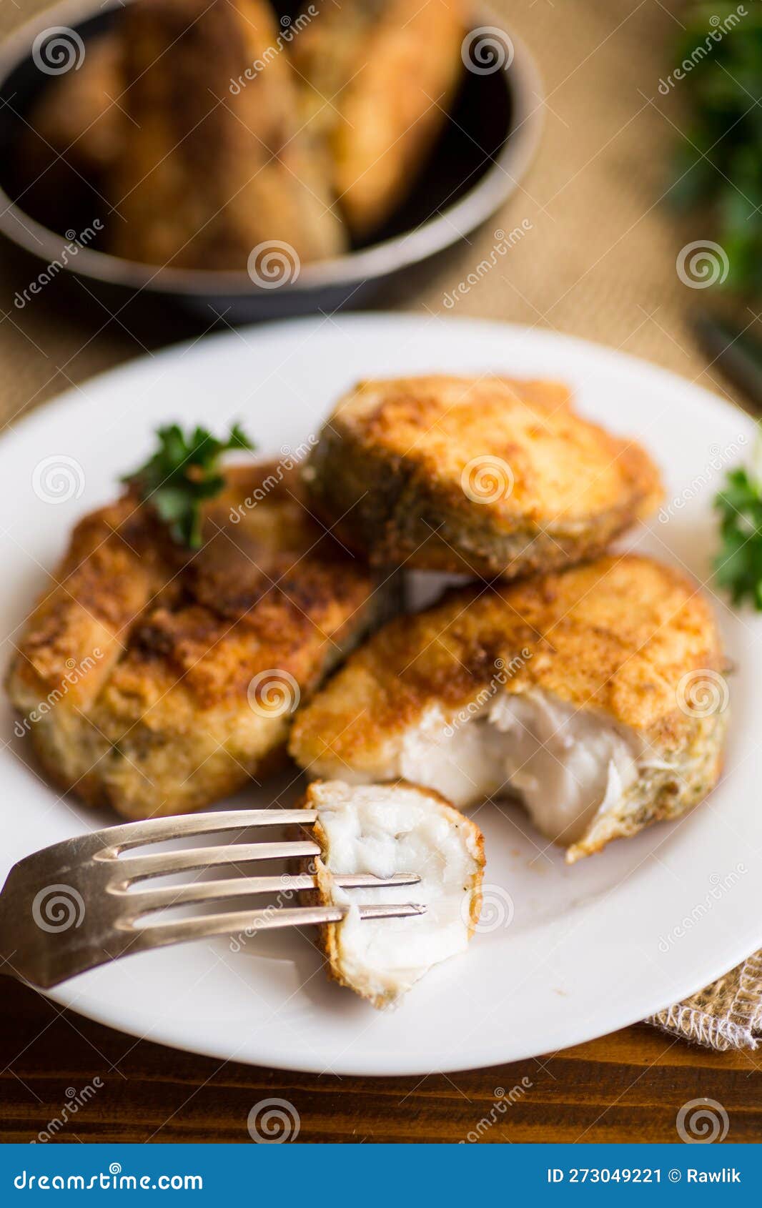 A Piece of Hake Fish Fried in a Crispy Crust, in a Plate. Stock Image ...