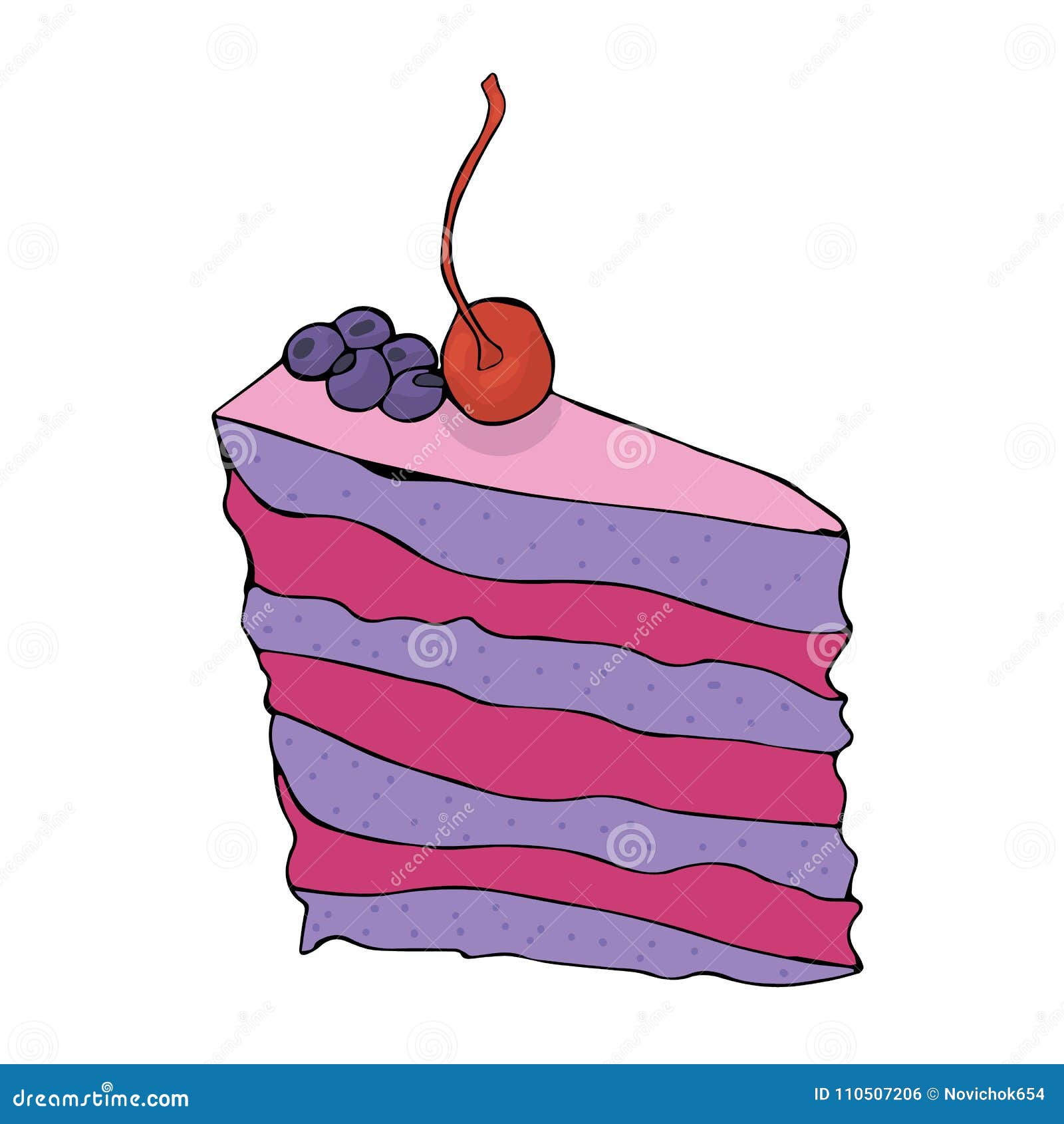 A Piece Of Blueberry Cake.Manual Contour Drawing With A Line.Black And ...