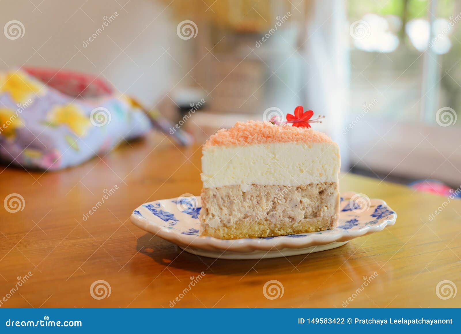 Piece of Homemade Taro Cake in Classic Plate on Table with Copy Space ...