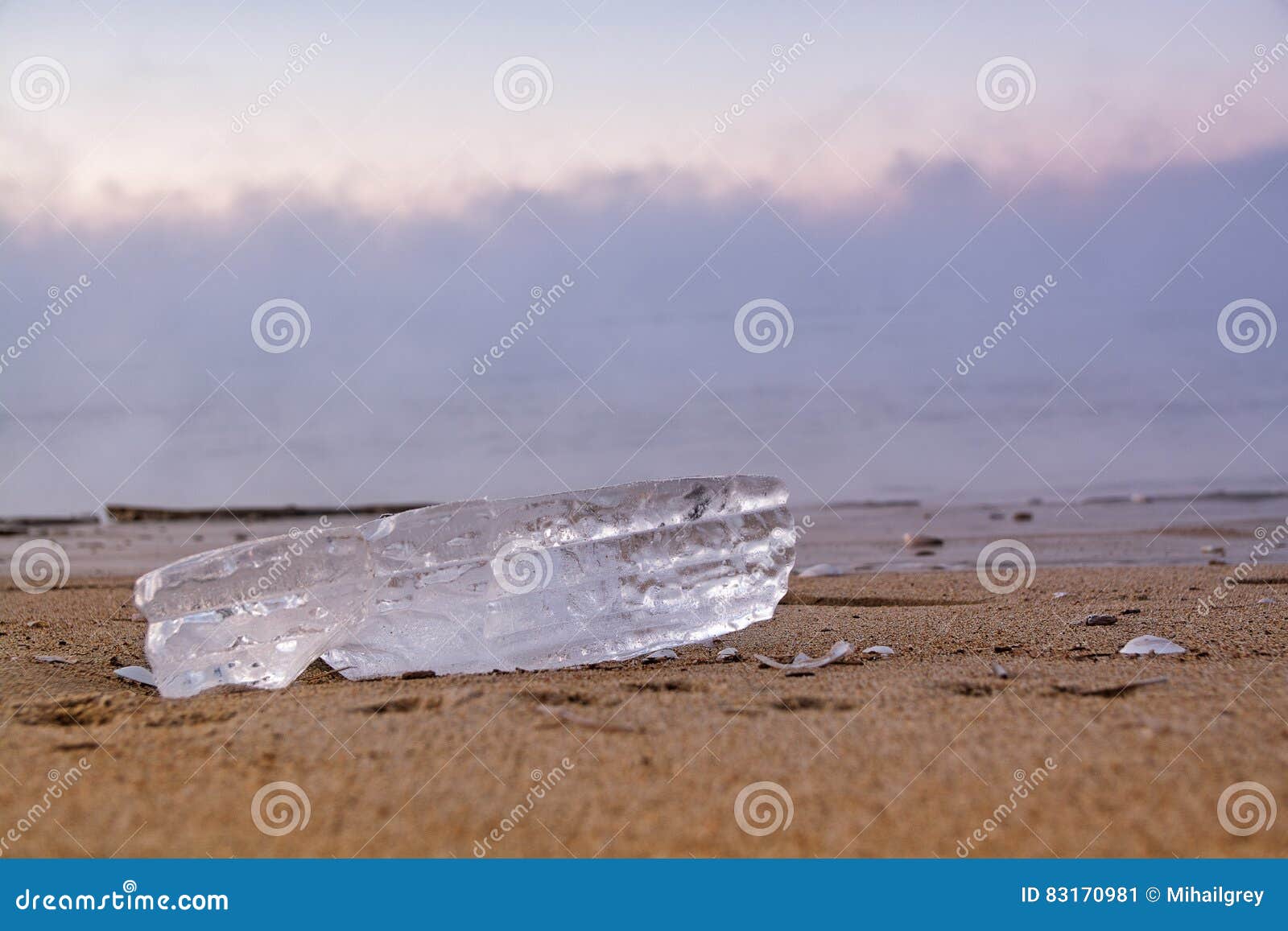 Piece of Ice on the Sand Beach. Stock Image - Image of melt, frost ...