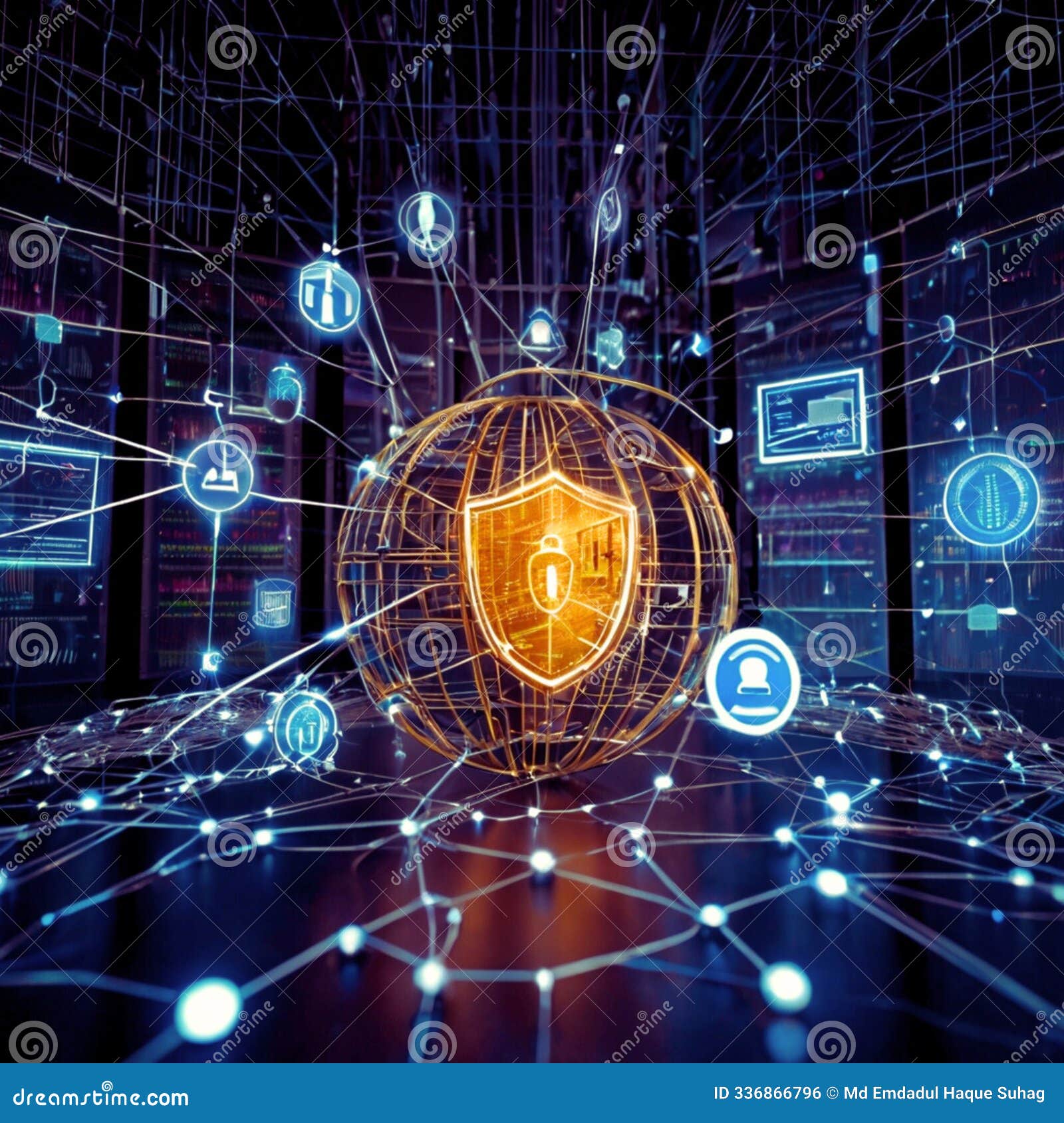 This Piece Illustrates AI-driven Cyber Defense Alongside a Digital ...