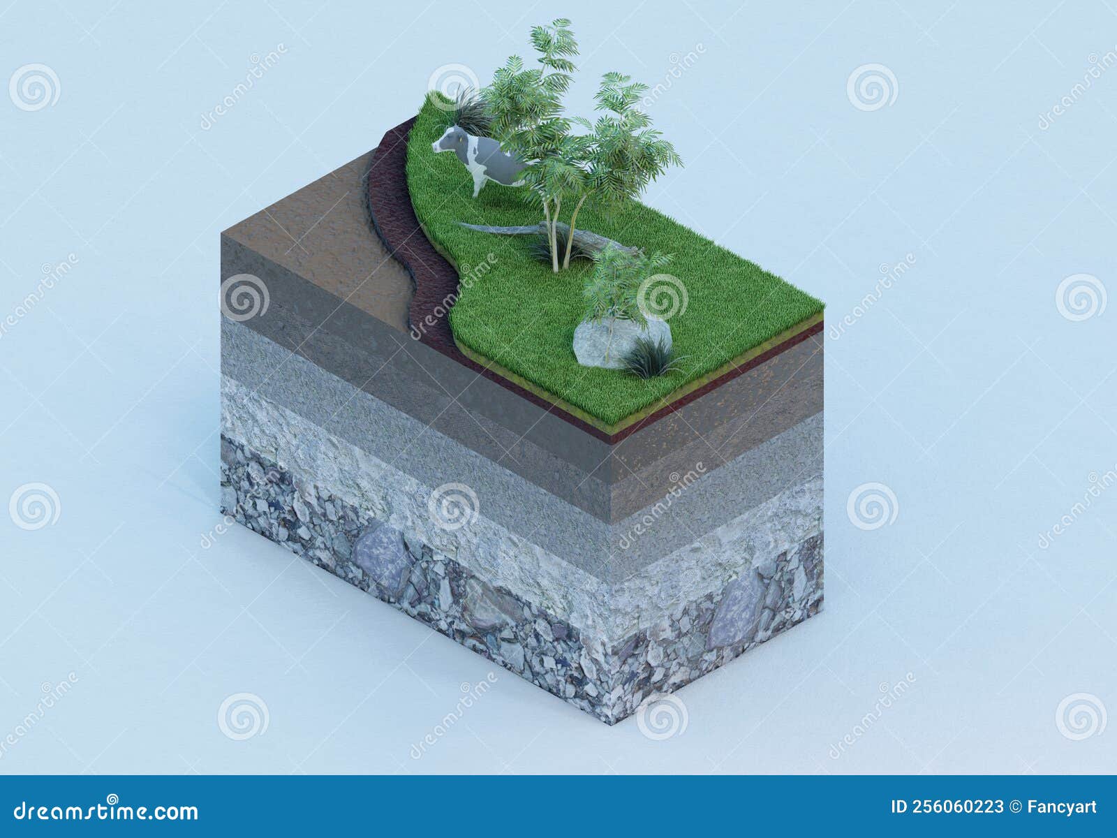Piece of Land with Realistic Soil Layers Vegetation and Cattle Stock ...