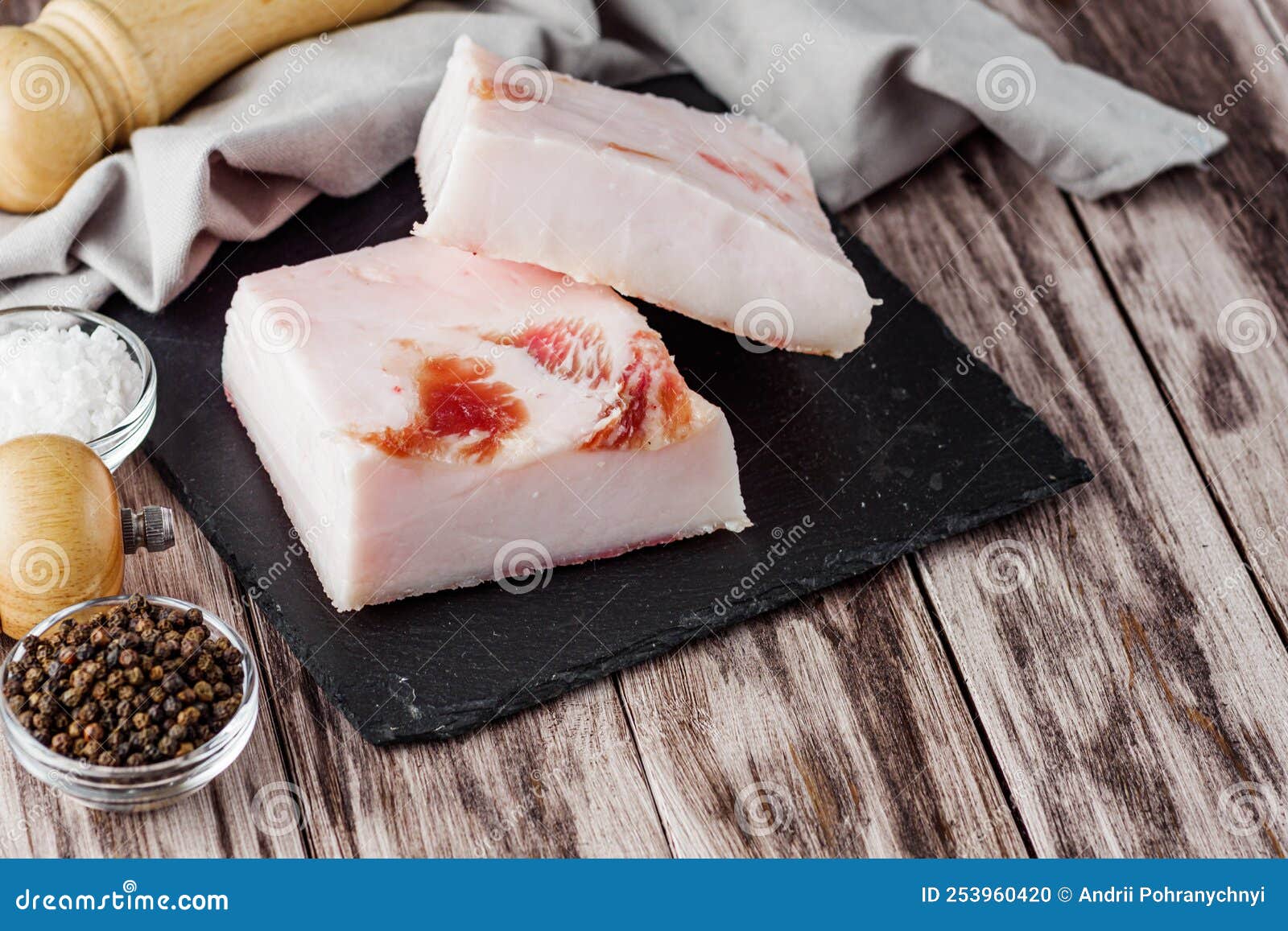 Piece of Lard on a Wooden Rustic Background Stock Photo - Image of ...