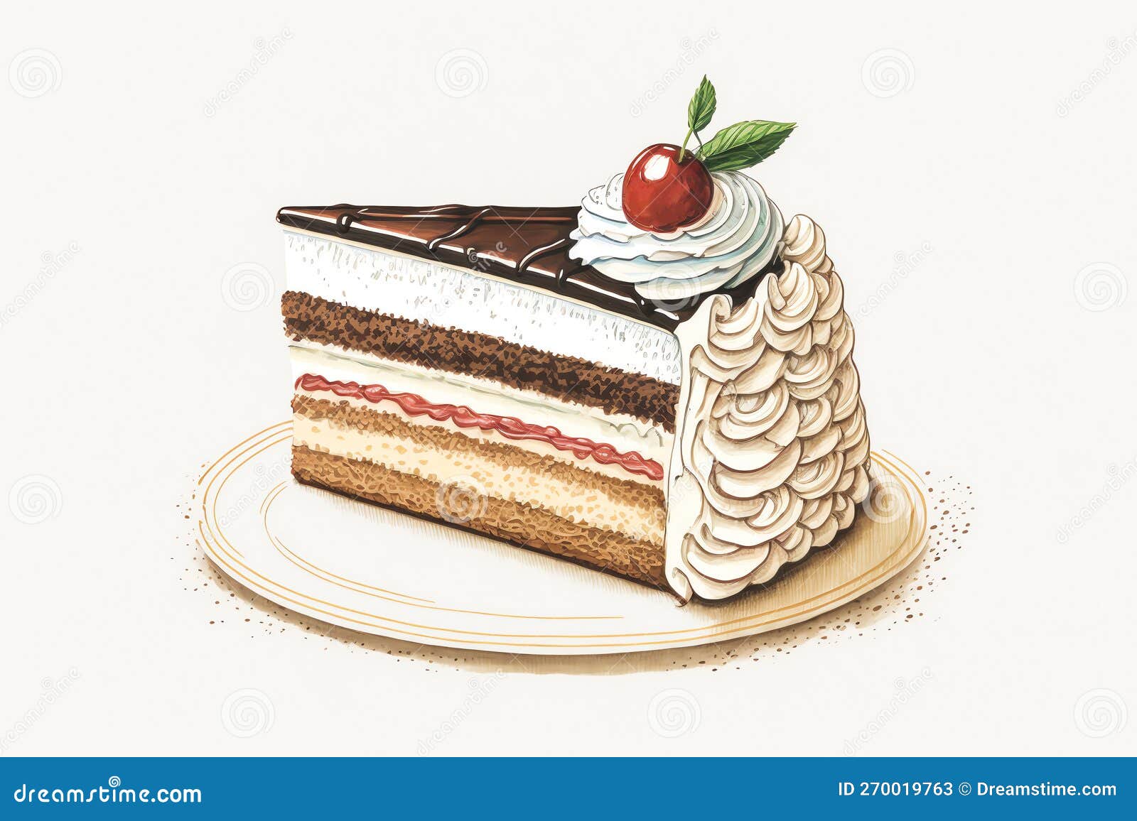 Piece of Layered Chocolate Cake with White Cream. Chocolate Cake ...
