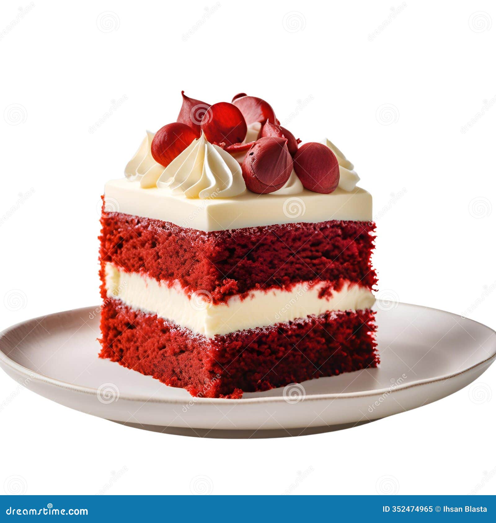 Piece Of Red Velvet Cake Sprinkled With Powdered Sugar On Marble Table ...