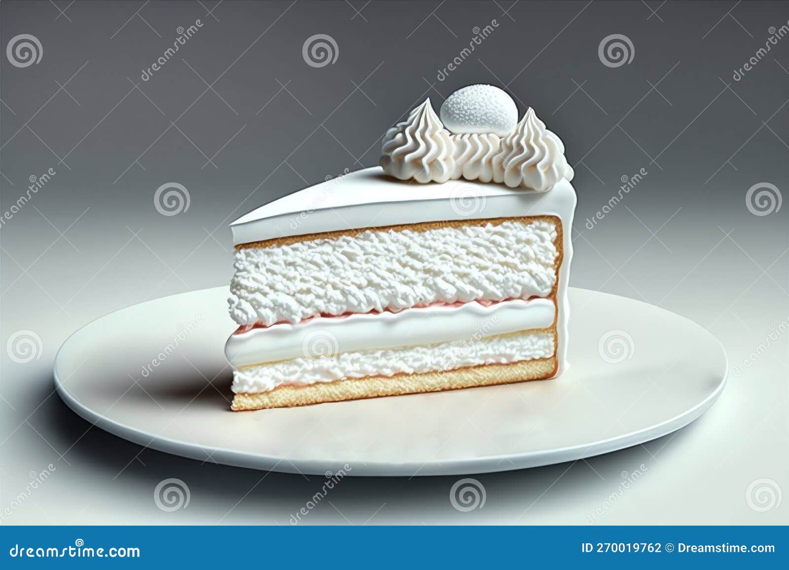 Piece of Layered White Cake White Cream. Cake Drawing. Generative AI ...