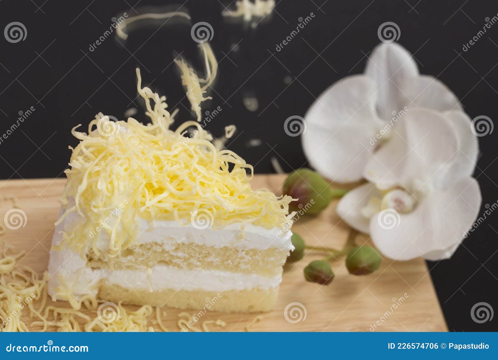 Piece of milk cheese cake stock photo. Image of latin - 226574706