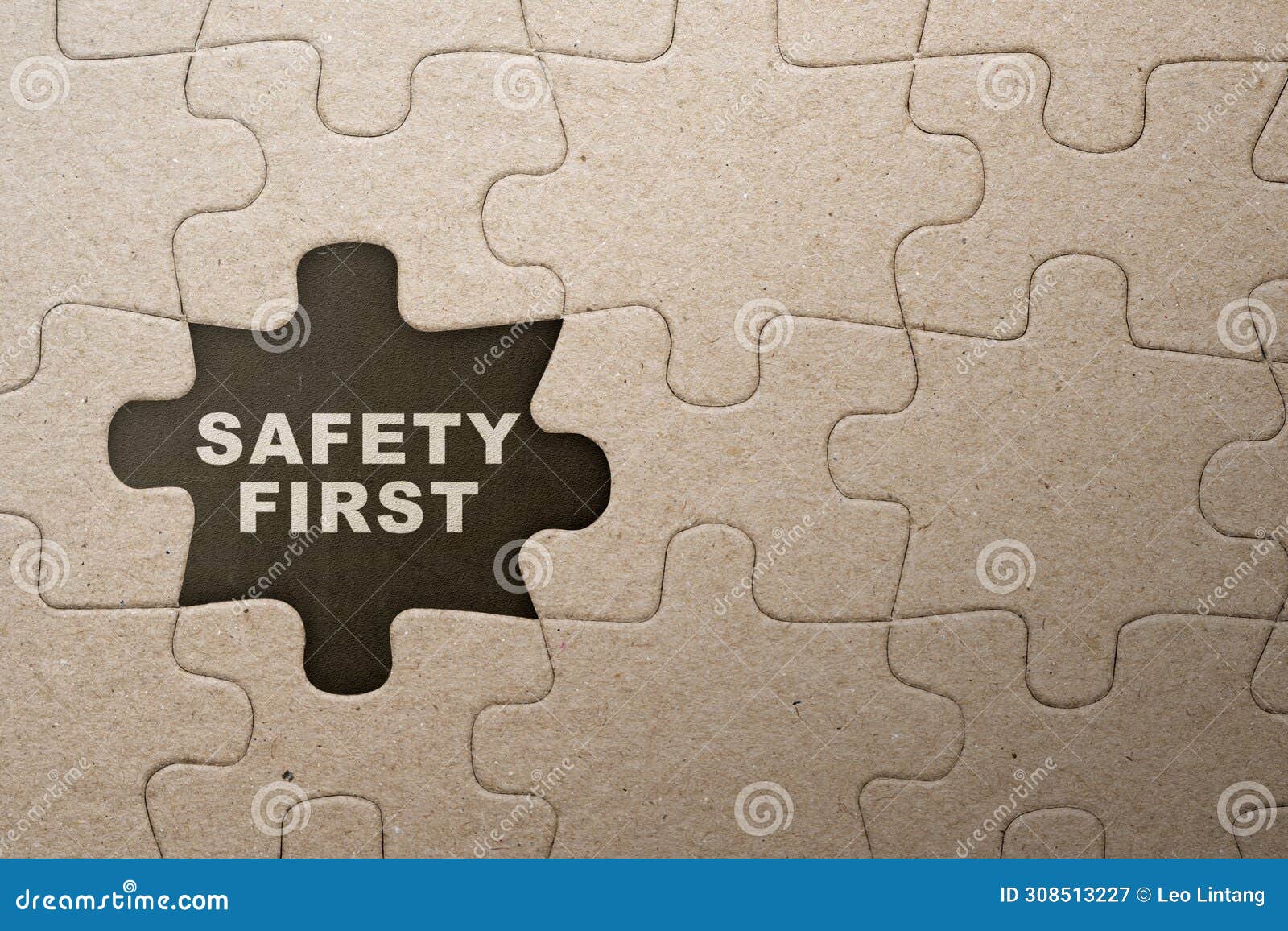 Piece of Missing Jigsaw Puzzle with Safety First Text Stock Image ...