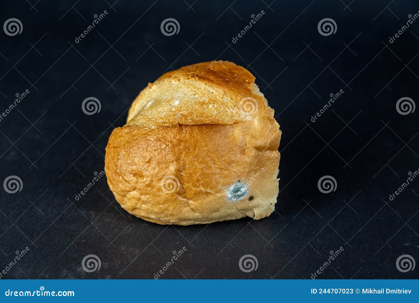 A Piece of Moldy Bread Against a Black Background. a Stale Piece of ...