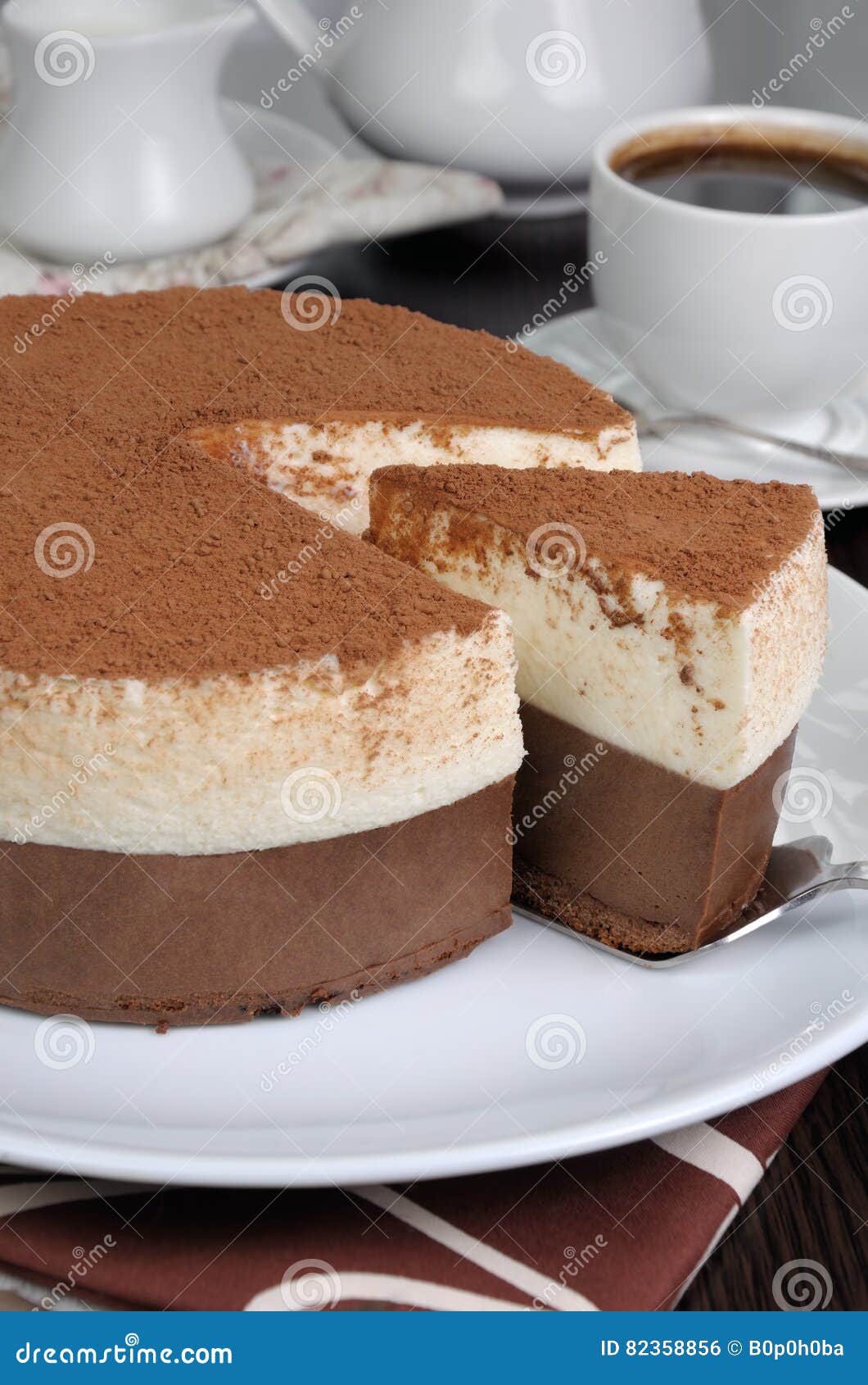 Piece of mousse cake stock photo. Image of shovel, side - 82358856
