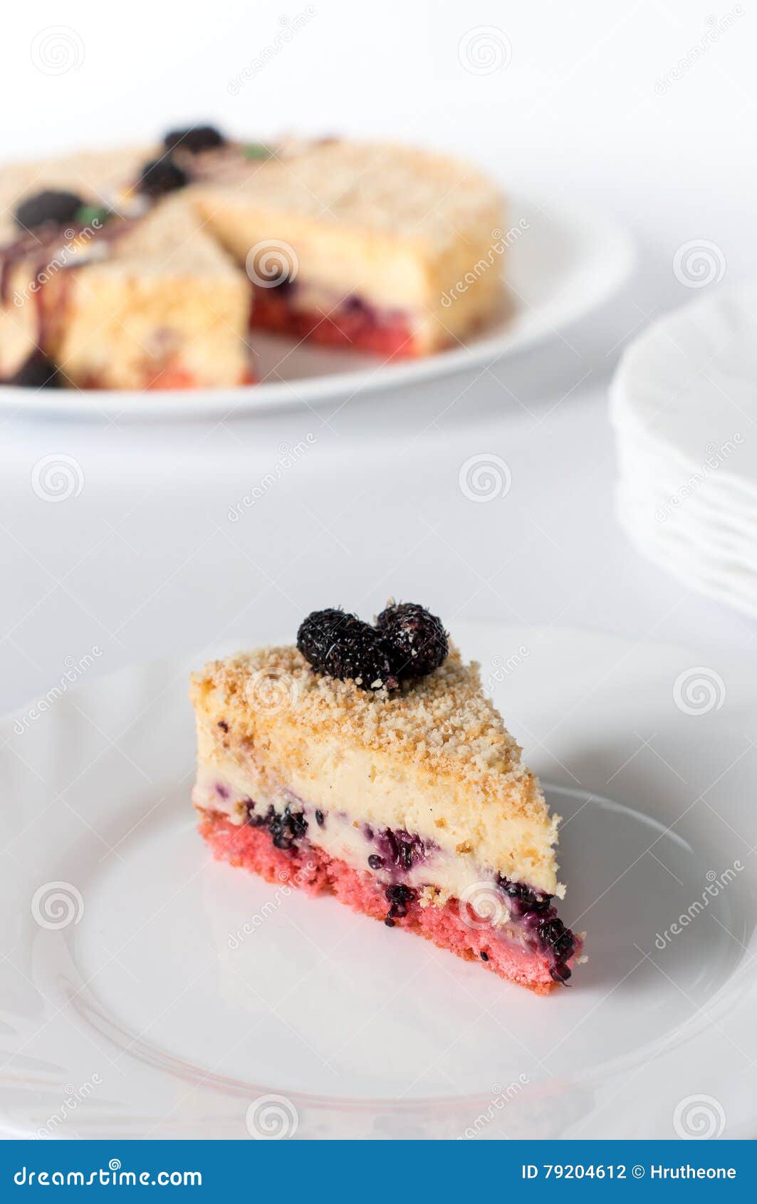 Piece of Mulberry Cheese Cake Stock Photo - Image of mint, healthy ...