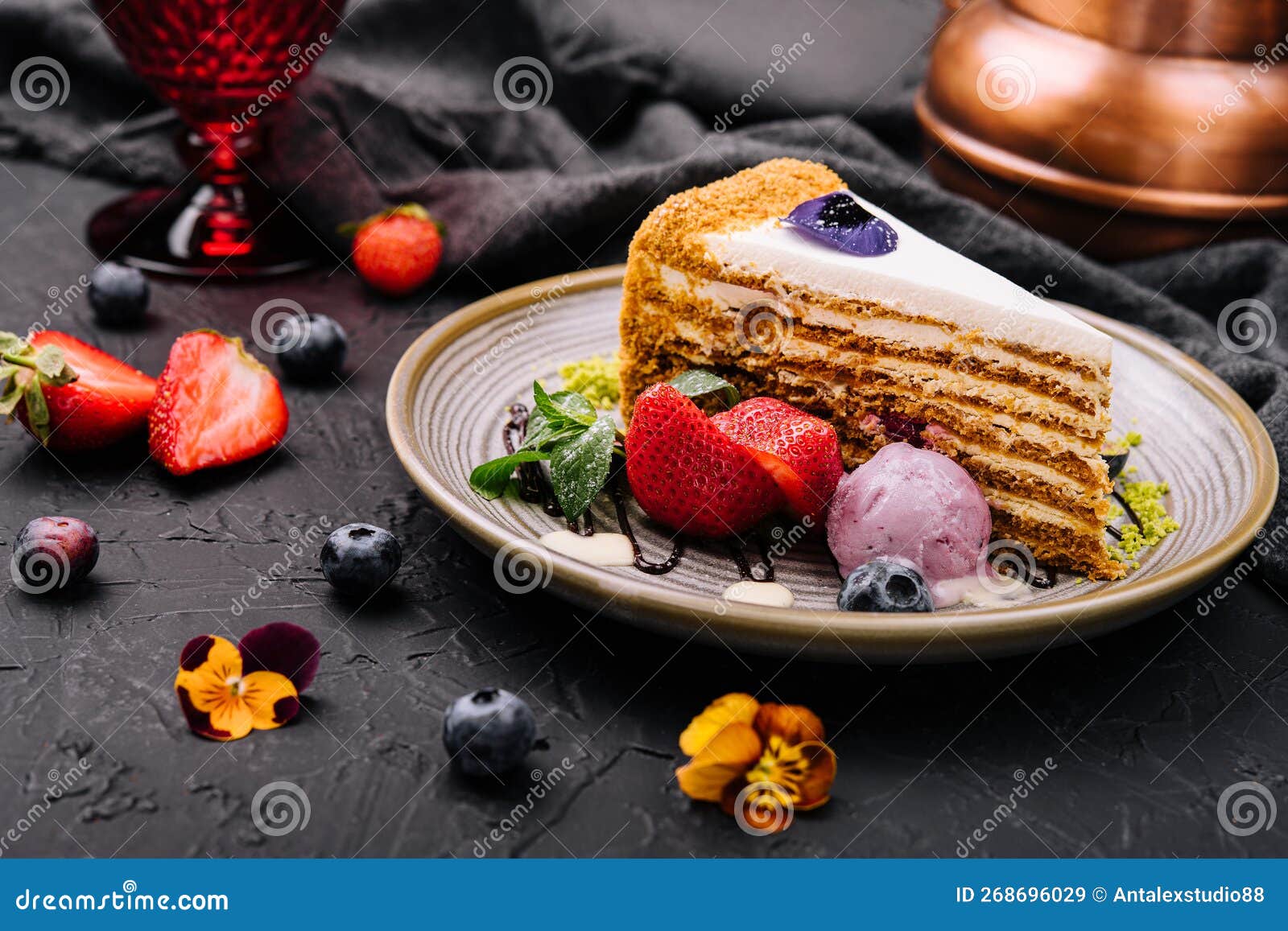 Piece of Multi-layered Cake Decorated with Mixed Berries Stock Image ...