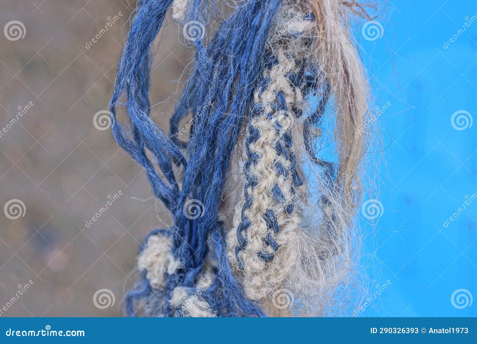 A Piece of Old Torn Rope with Blue and White Threads Stock Image ...