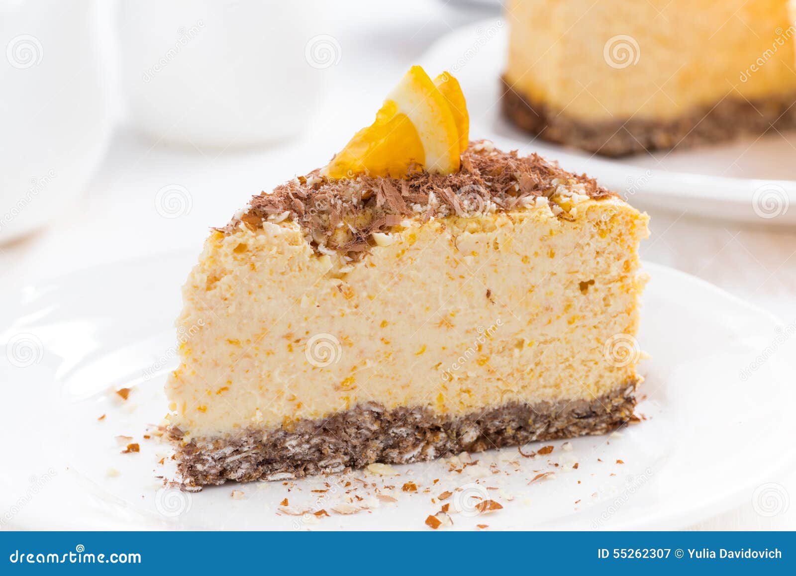 Piece of Orange Cheesecake on a Plate, Close-up Stock Image - Image of ...