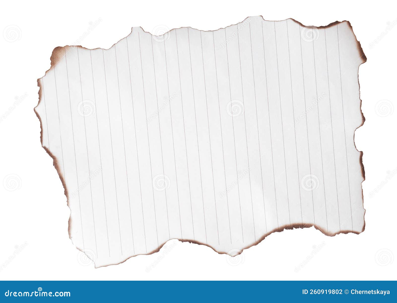 Piece of Paper with Dark Burnt Borders Isolated on White. Space for ...