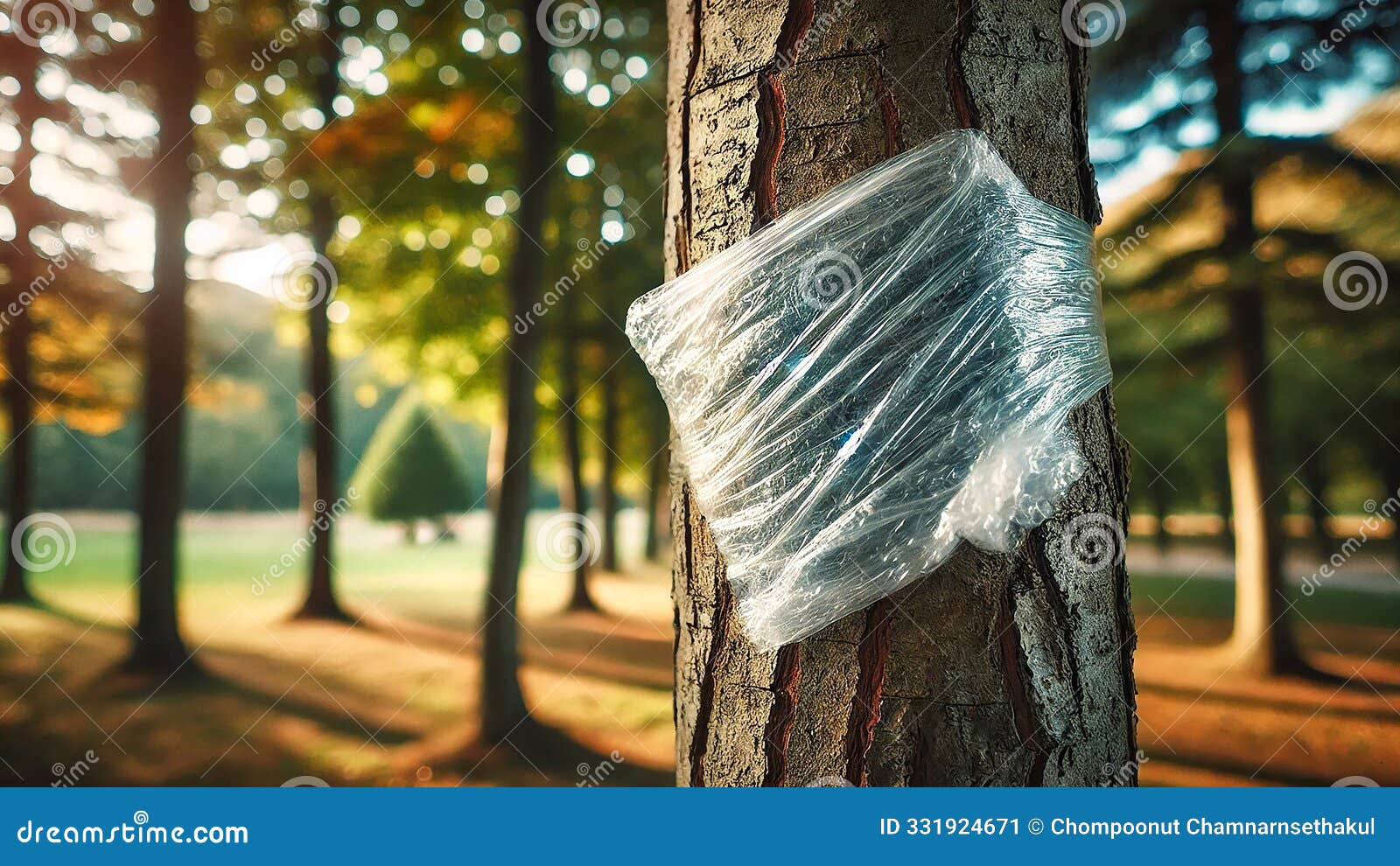 Piece of Plastic Wrap Stuck To a Tree Trunk Stock Illustration ...