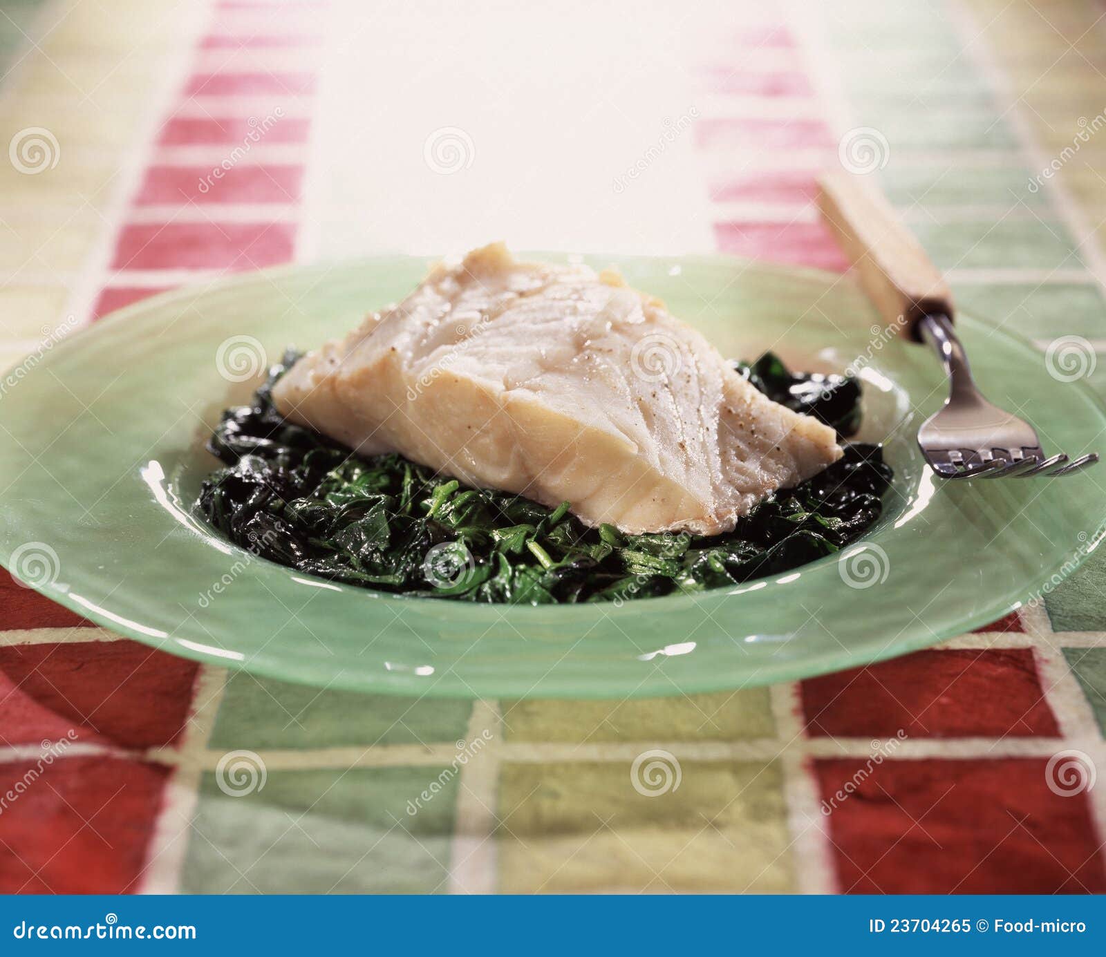 Piece of Pollack with Steam-cooked Spinach Stock Image - Image of thick ...