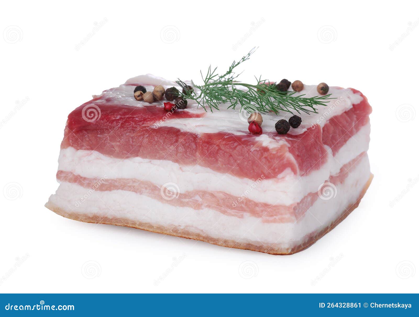 Piece of Pork Fatback with Dill and Spices Isolated on White Stock ...