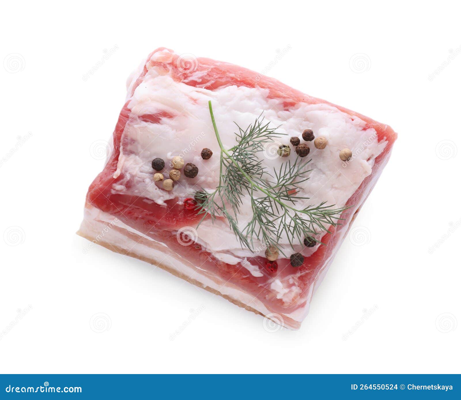 Piece of Pork Fatback with Dill and Spices Isolated on White, Top View ...