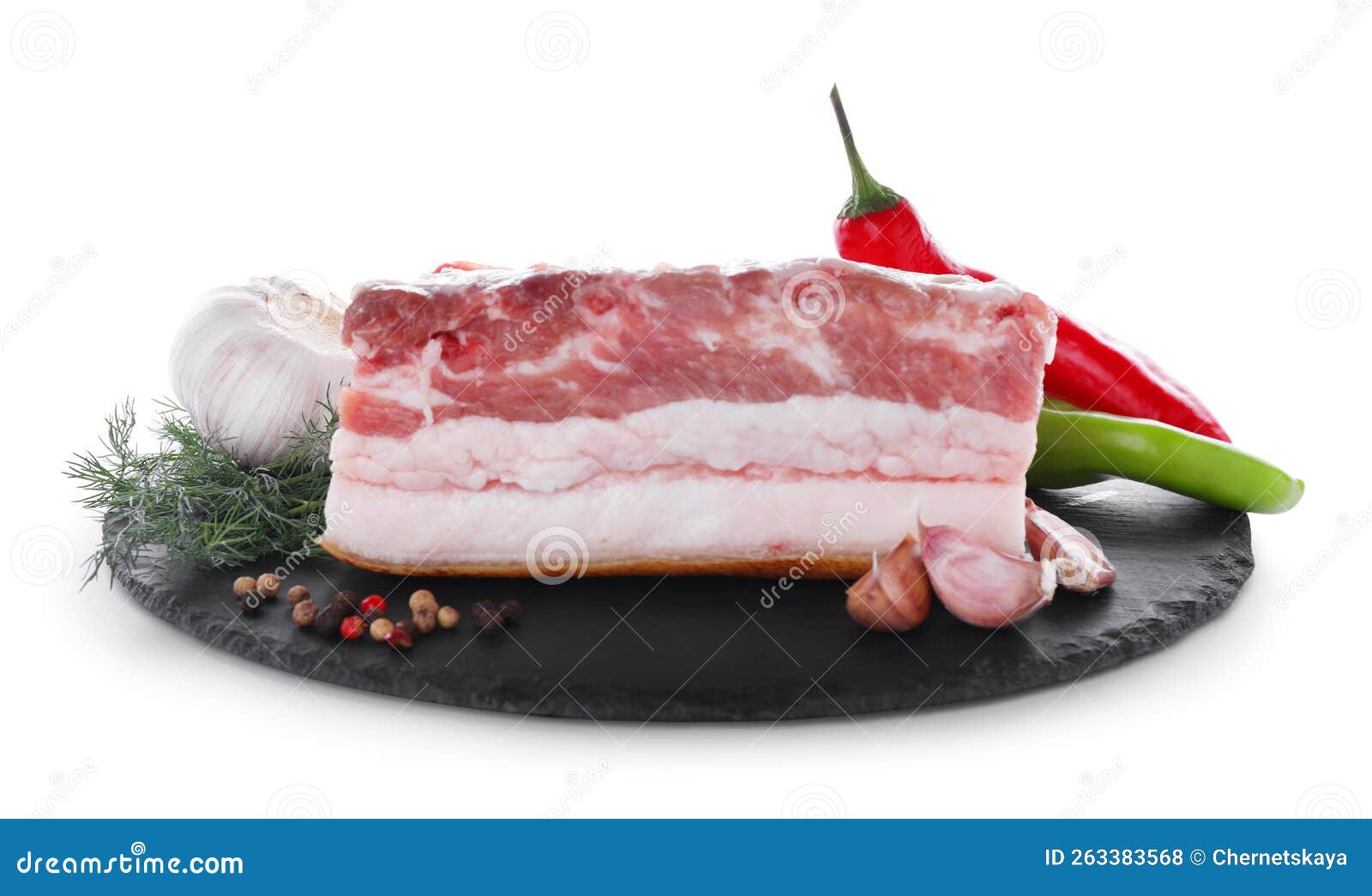 Piece of Pork Fatback Served with Different Ingredients Isolated on ...