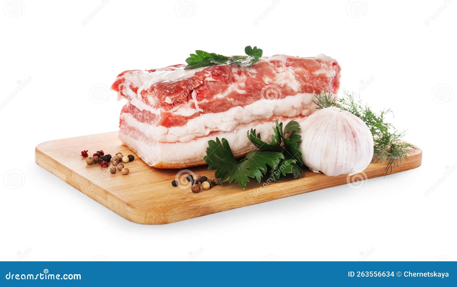 Piece of Pork Fatback Served with Different Ingredients Isolated on ...