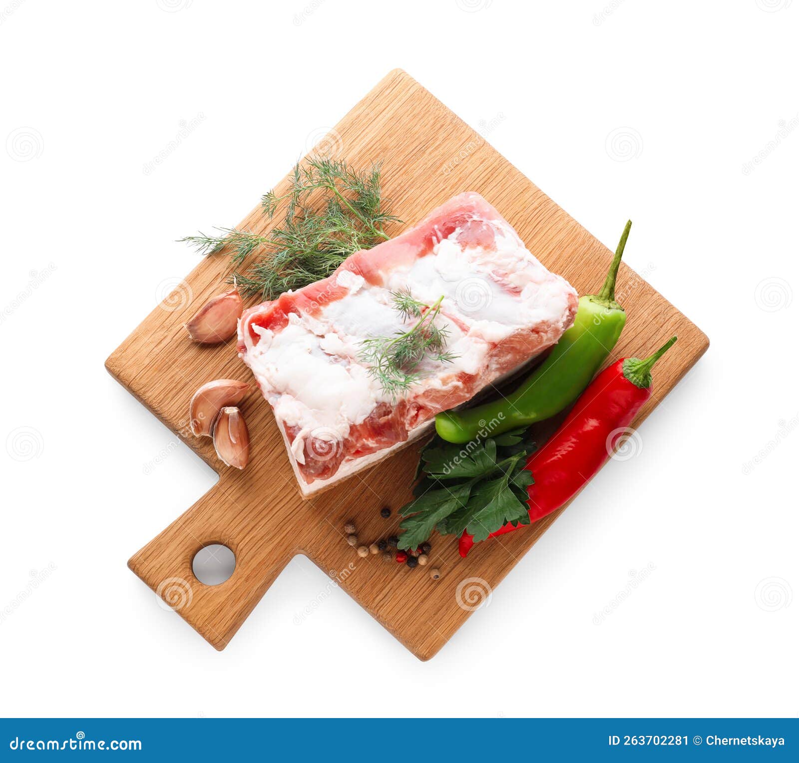 Piece of Pork Fatback Served with Different Ingredients Isolated on ...