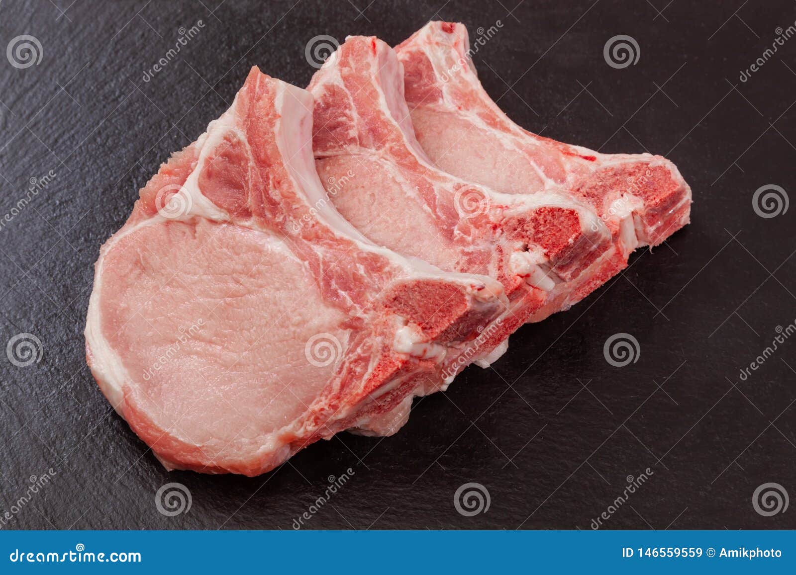 A Piece of Pork Meat on the Black Plate Stock Image - Image of cuisine ...