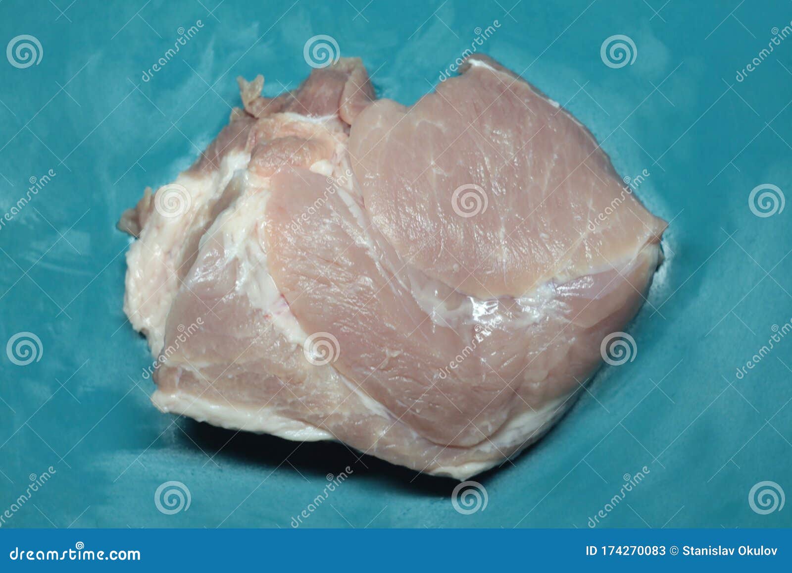 A Piece of Pork Meat on a Blue Background Stock Image - Image of beef ...