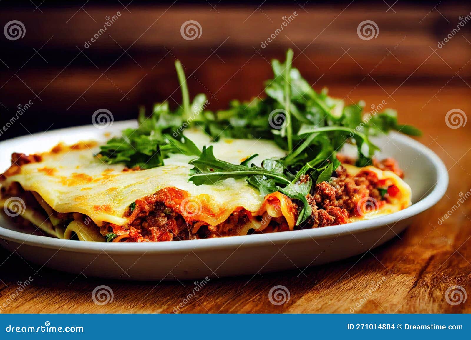 Piece of Puffy Italian Lasagna Pasta on Plate with Basil and Cheese ...