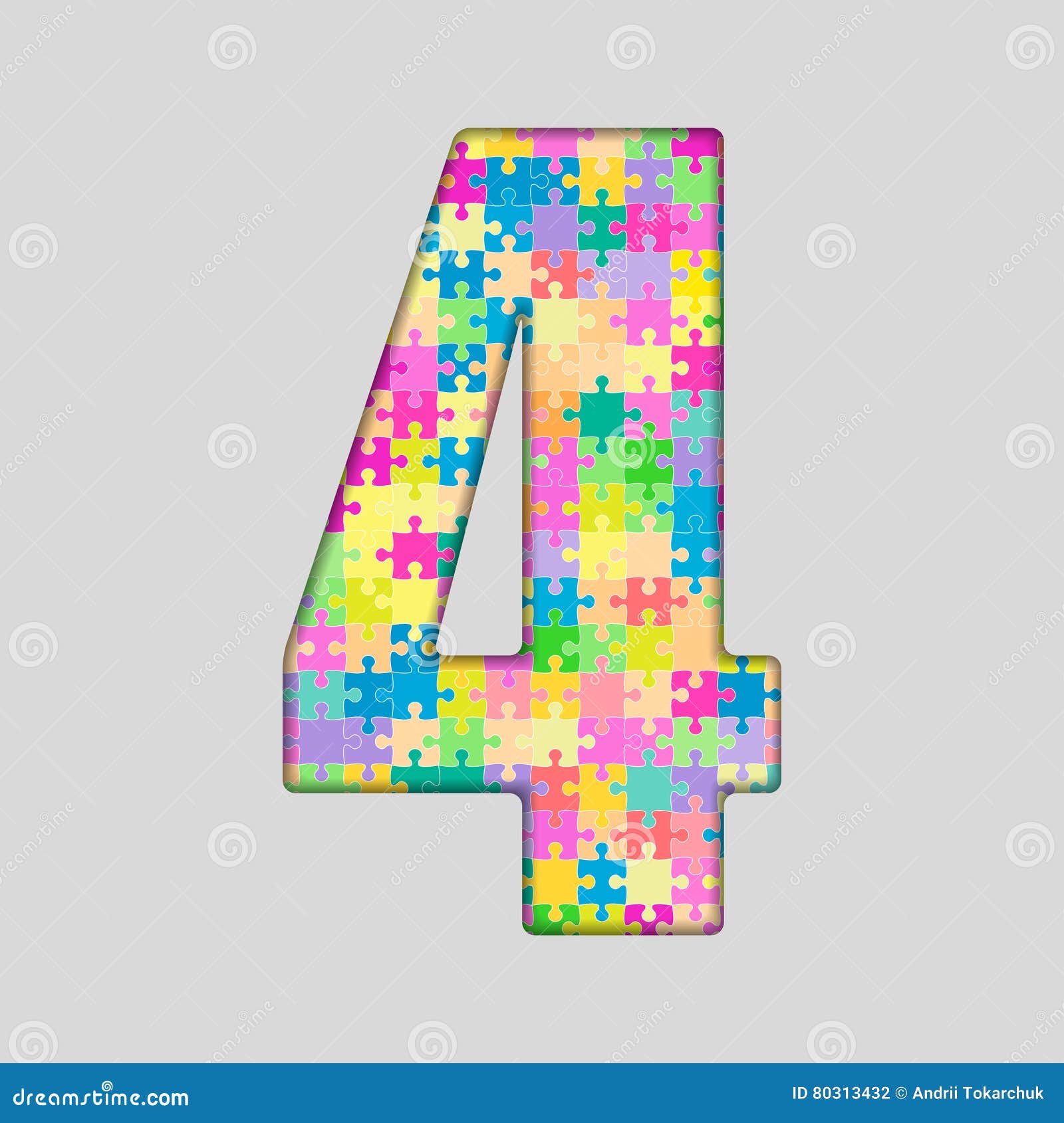 Piece Puzzle Jigsaw Number - 4 Four. Stock Vector - Illustration of ...