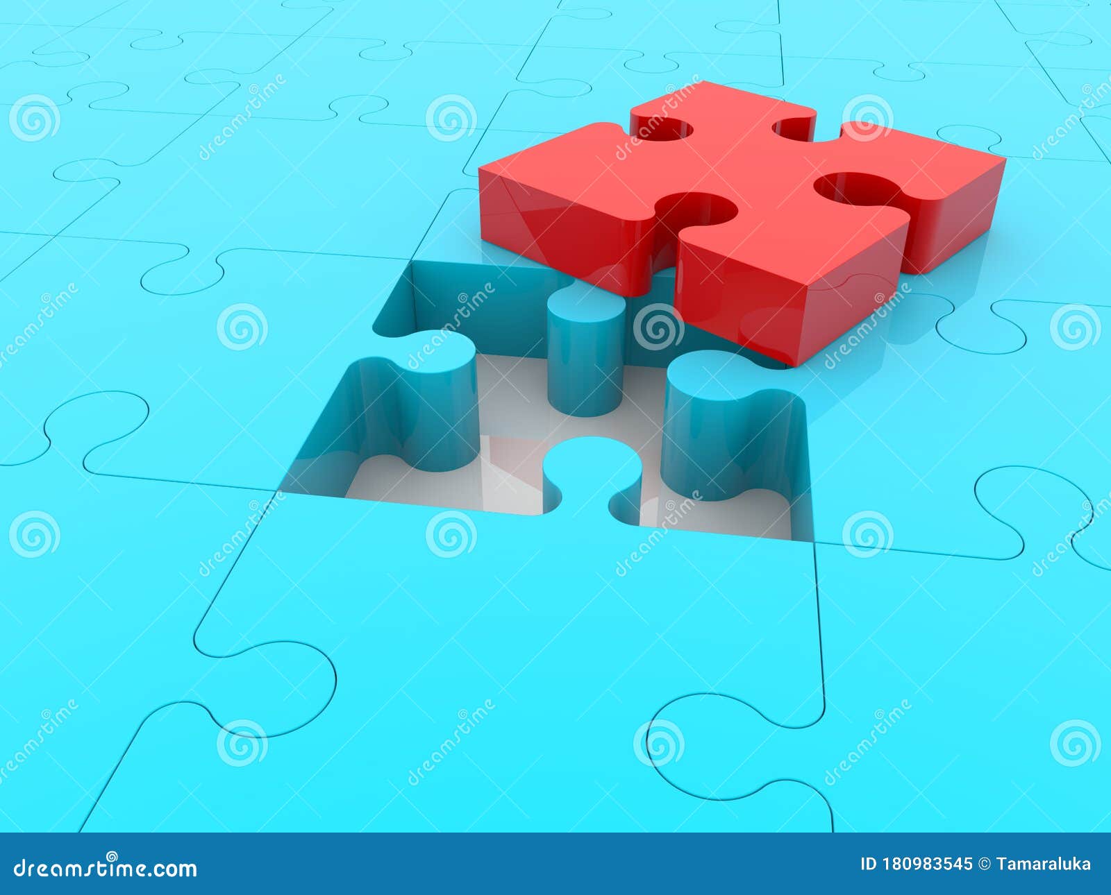 A Piece of Puzzle in Red Over a Light Blue Puzzle Stock Illustration ...
